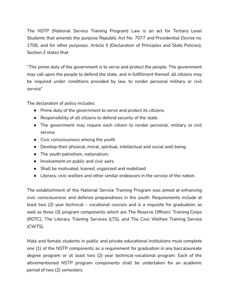 NSTP Law RA 9163 | PDF