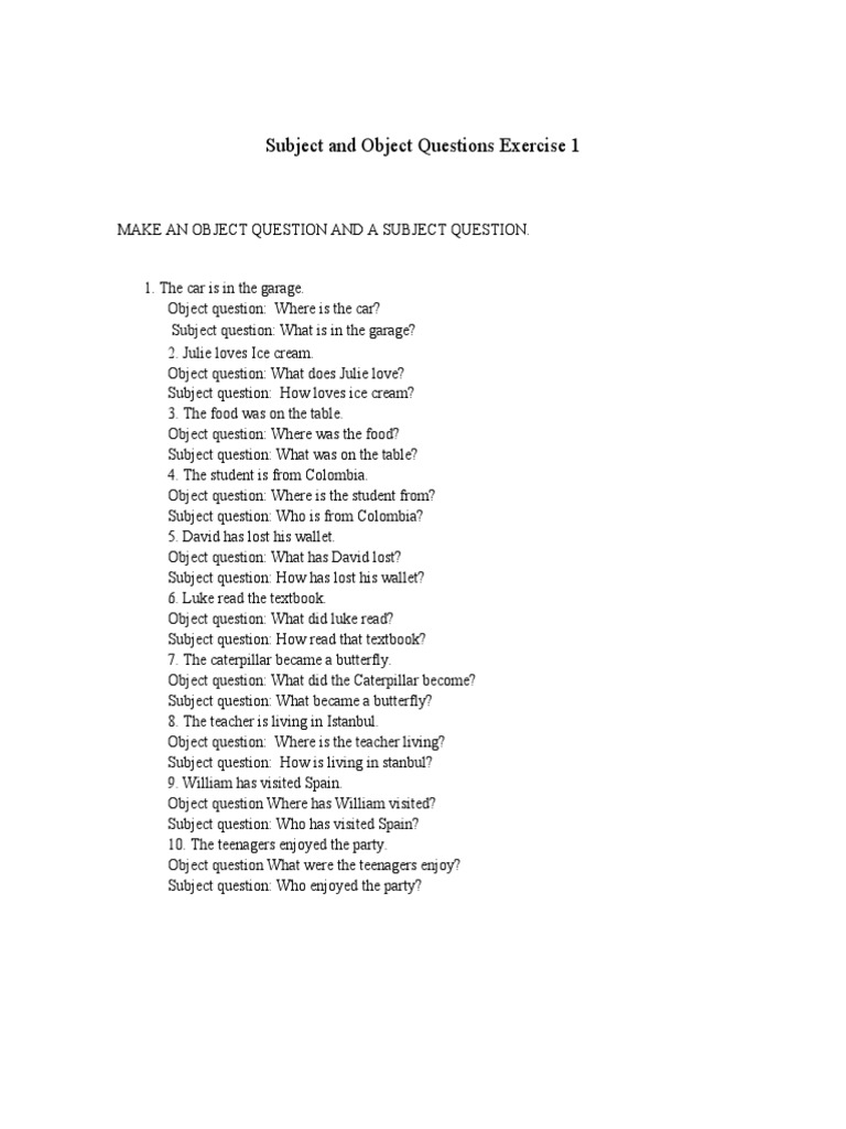Subject And Object Questions Pdf