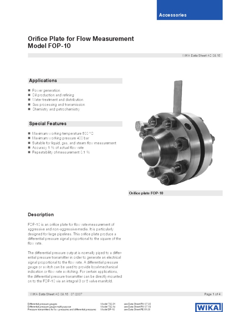 Orifice Plate Flow Meter Data Sheet | PDF | Flow Measurement | Pressure Measurement