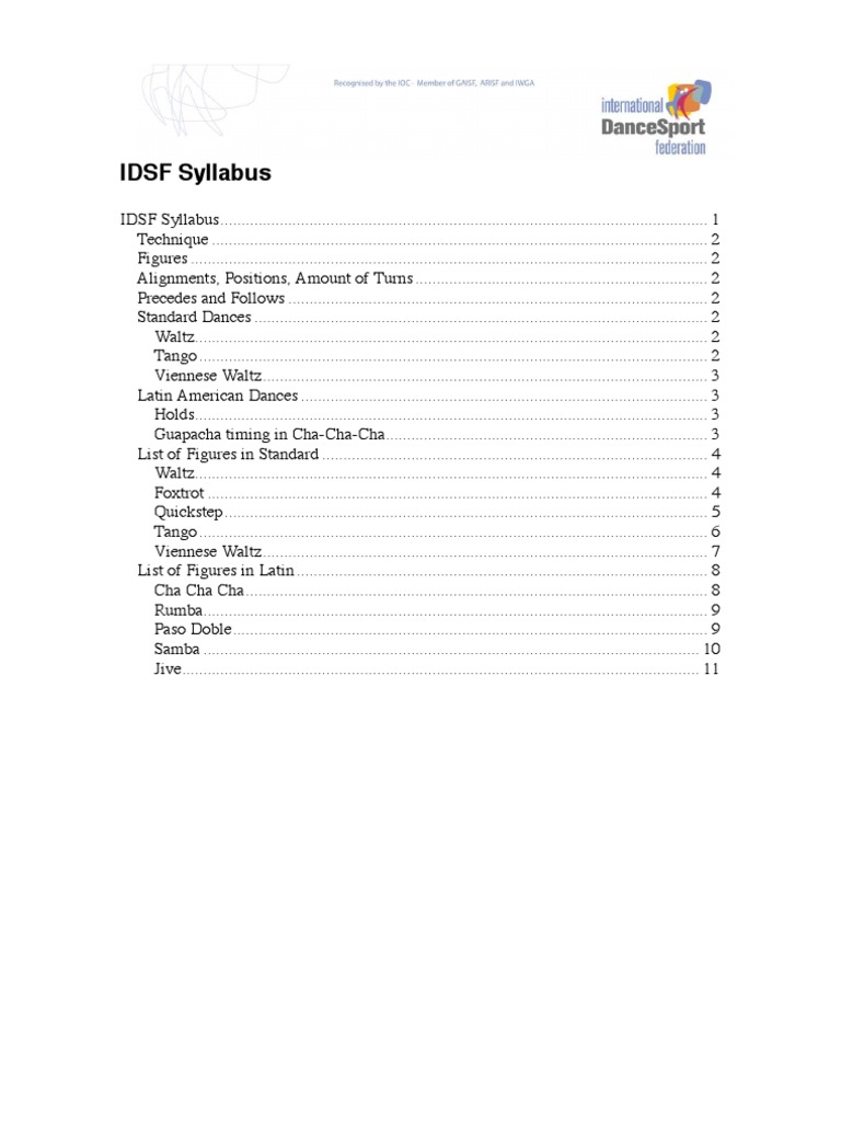 IDSF Syllabus | PDF | Ballroom Dance | Competitive Dance