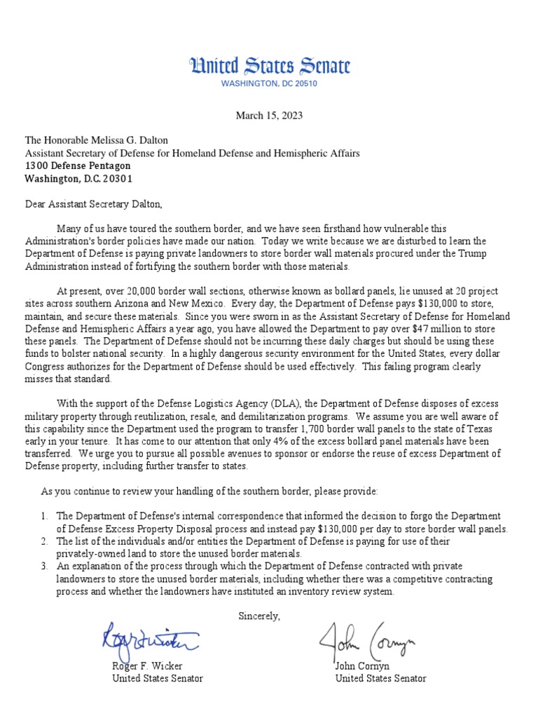 Letter To Dalton | Download Free PDF | United States Department Of ...