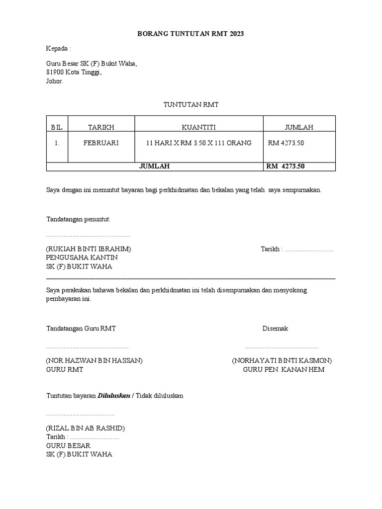 Borang Tuntutan RMT | PDF