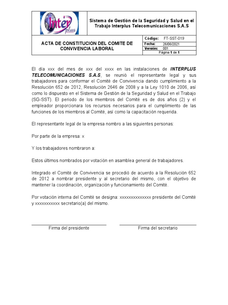 Acta Comité de Convivencia Laboral | PDF | Tecnología
