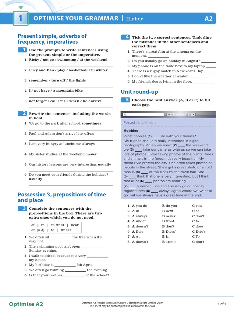 OPT A2 U01 Grammar Higher PDF | PDF | Language Arts & Discipline