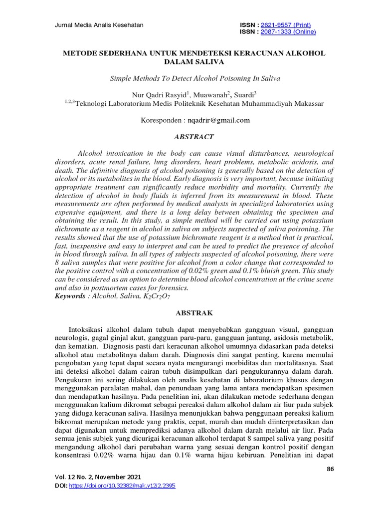 Jurnal Alkohol Kualitatif | PDF | Alcohol Intoxication | Clinical Medicine