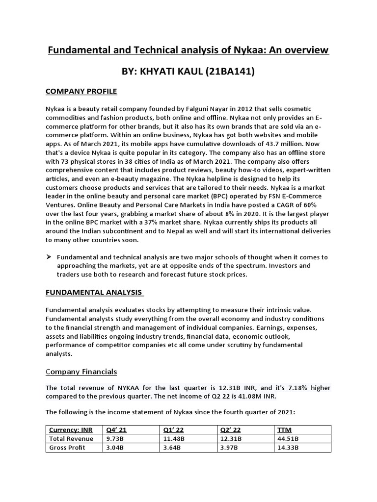 Nykaa Stock Analysis: Fundamentals & Technicals | PDF | Valuation (Finance) | Technical Analysis