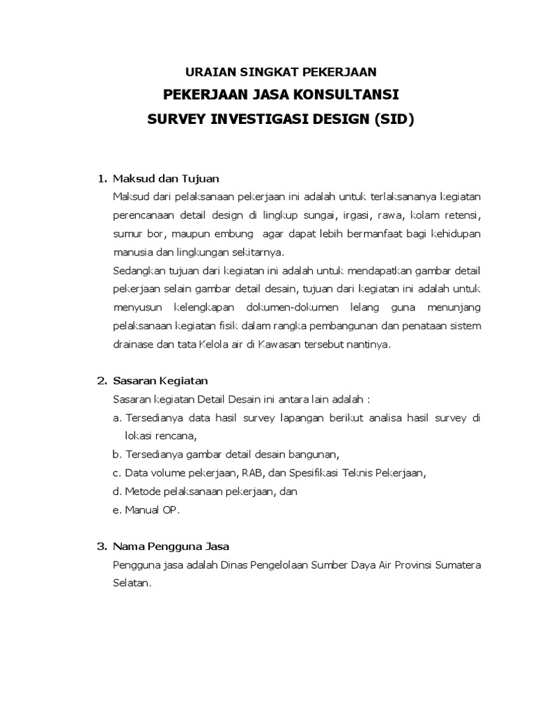 Uraian Singkat Pekerjaan Jasa Konsultansi PSDA PDF | PDF