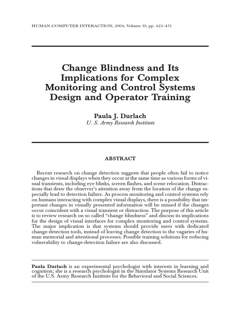 Implications of Change Blindness for Design of Complex Monitoring ...