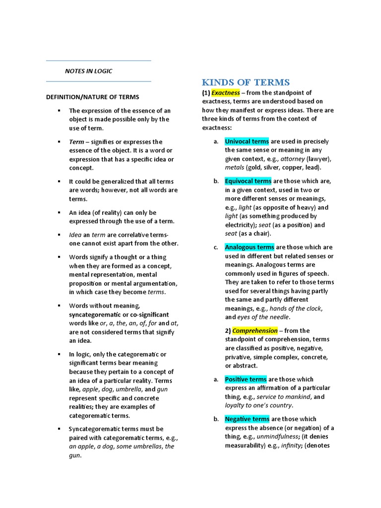 Notes in Logic | PDF | Definition | Idea