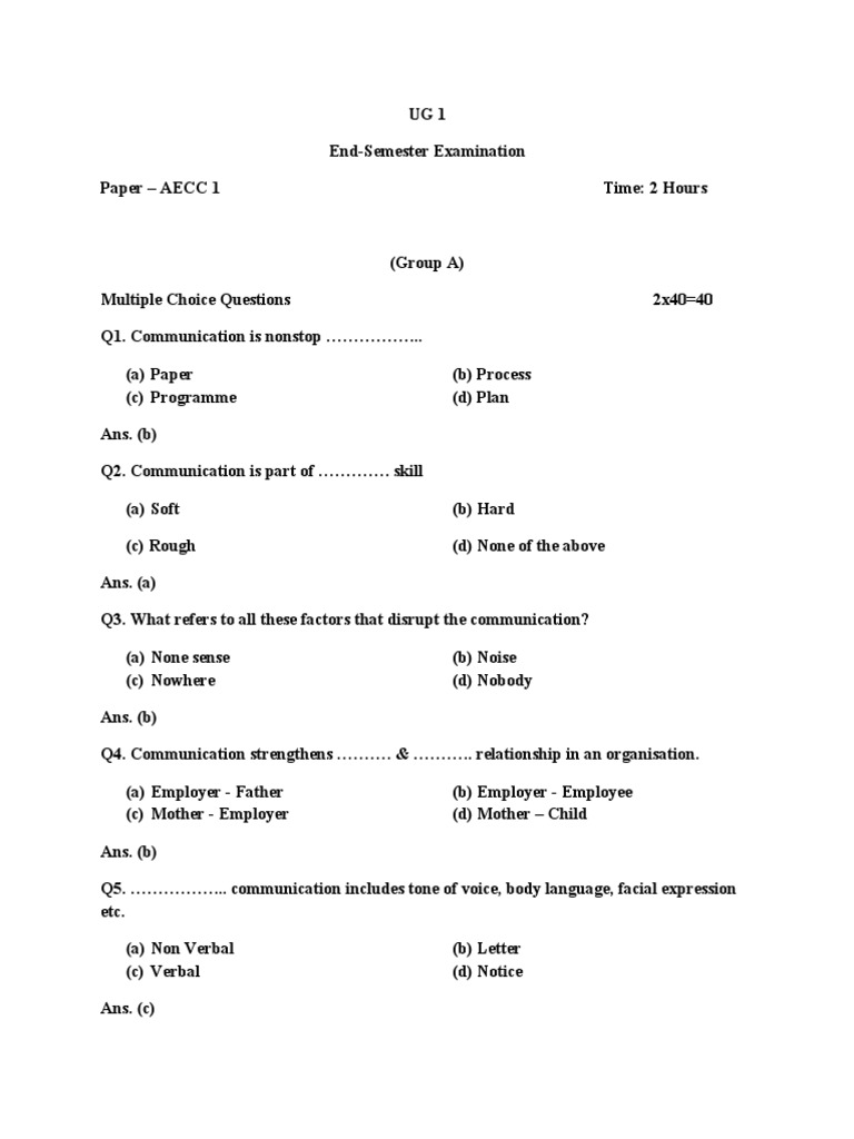 AECC 1 English Question Paper 2024 | PDF | Communication | Nonverbal Communication
