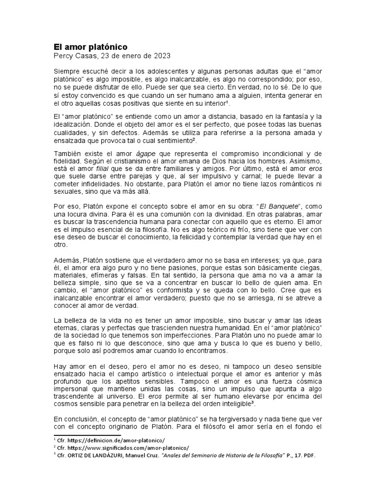 El amor platónico | PDF | Amor | Platón