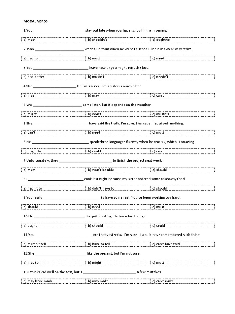 Modal Verbs Practice Exercises | PDF