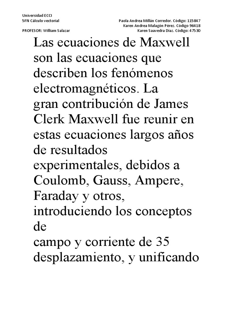Las Ecuaciones de Maxwell Final | PDF | Electromagnetismo | Ecuaciones ...