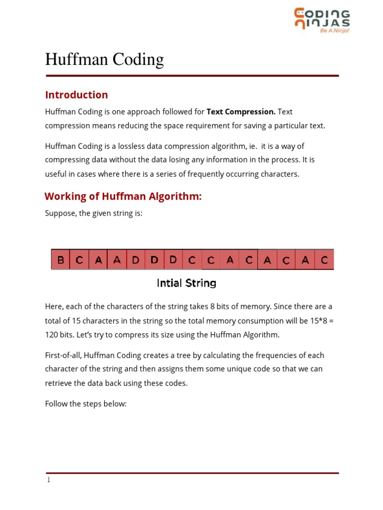 Huffman Coding Notes Pdf Data Compression String Computer Science