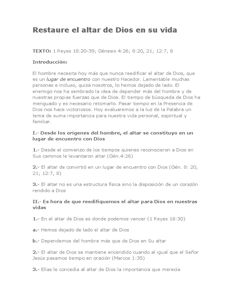 Restaura el Altar de Dios Hoy | PDF | Dios | Creencia religiosa y doctrina