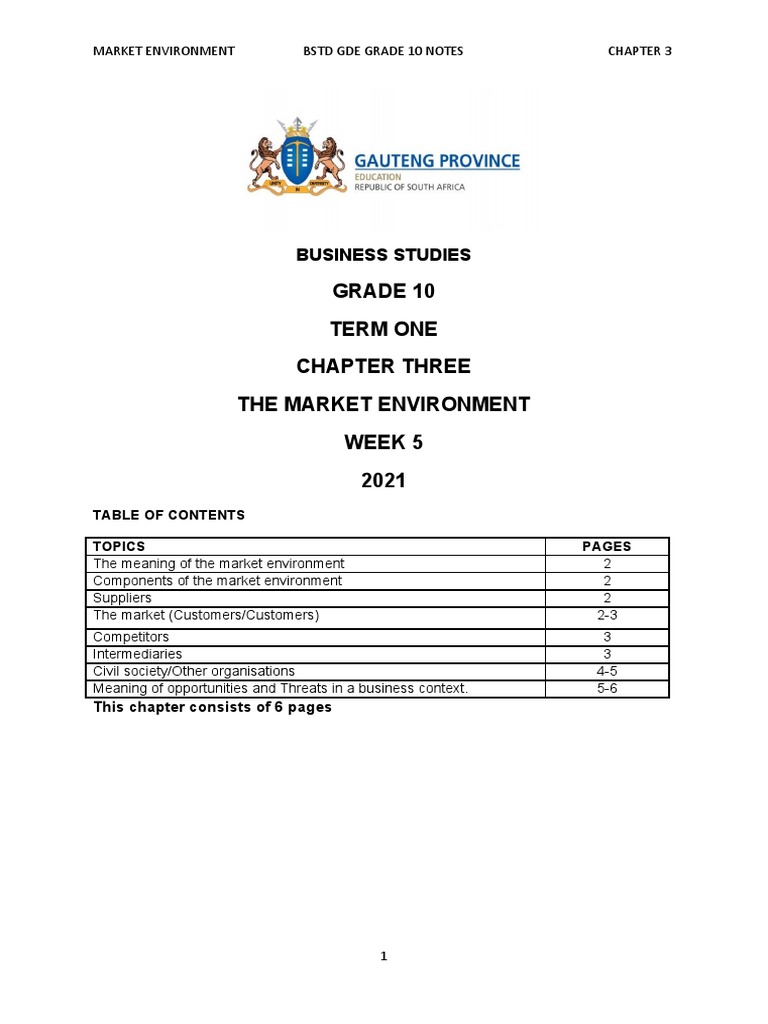 BSTD Grade 10 Week 5 Market Environment | PDF | Supply Chain | Customer