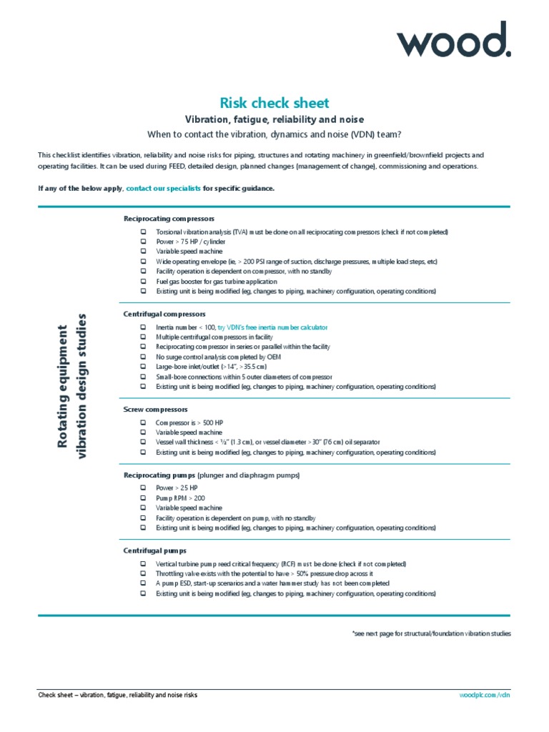 Risk Check Sheet - Vibration, Fatigue, Reliability and Noise | PDF ...