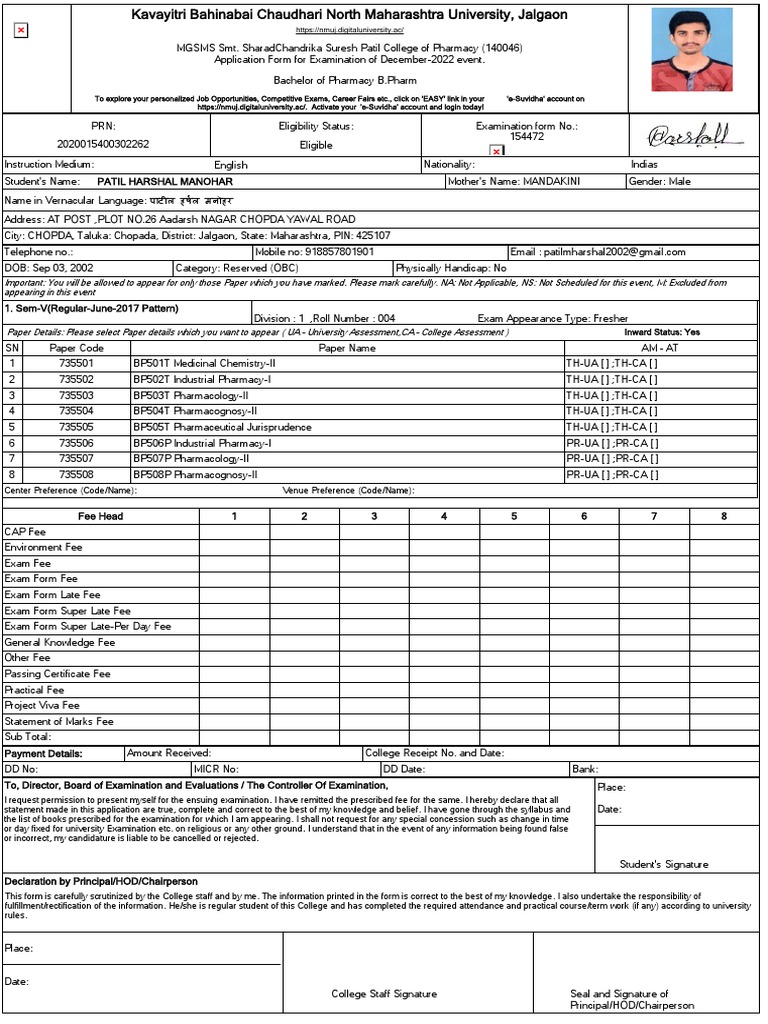 2 - 12 - 2023 - 15 - 38 - 18 - 608bachelor of Pharmacy B.Pharm - ExamForm | PDF
