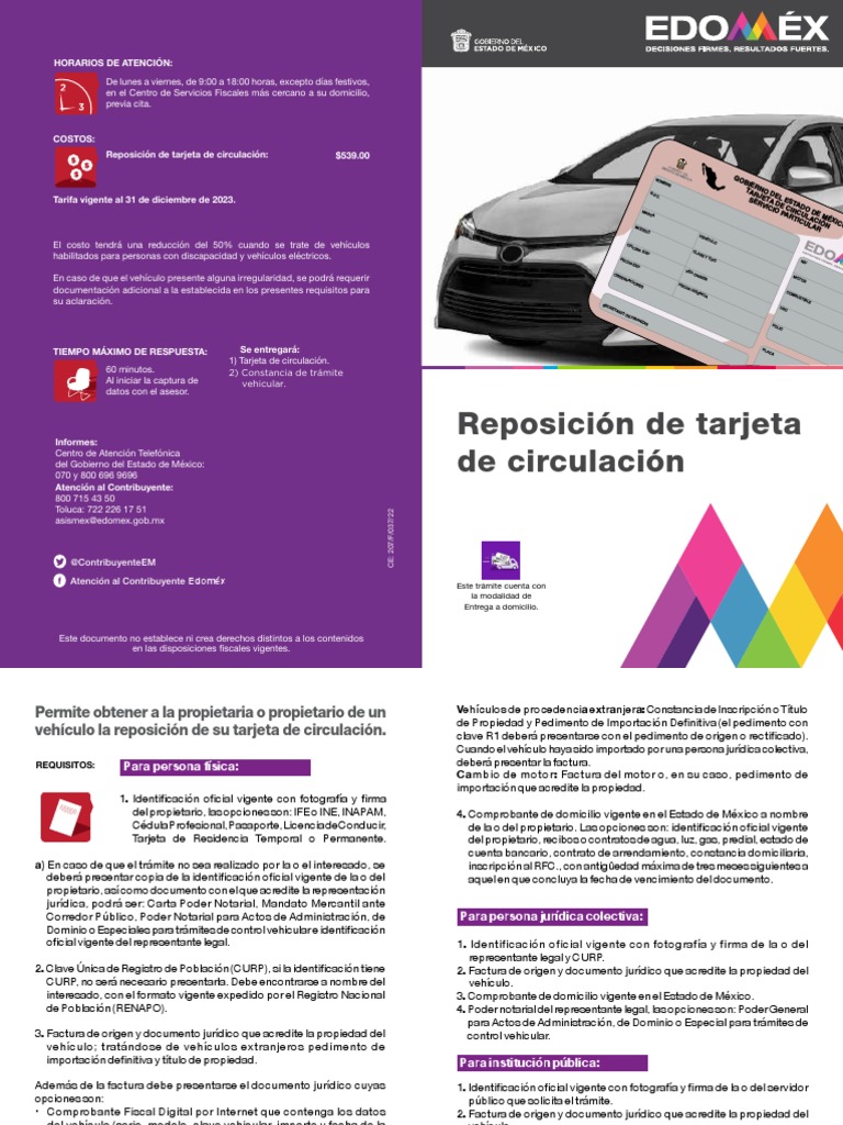 Reposicion Tarjeta de Circulacion Edomex | PDF | Justicia | Crimen y ...