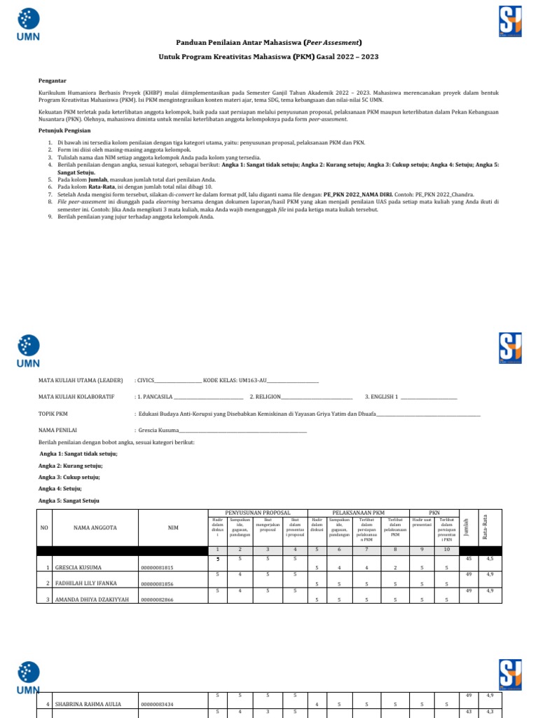 Panduan Peer-Assesment PKM | PDF
