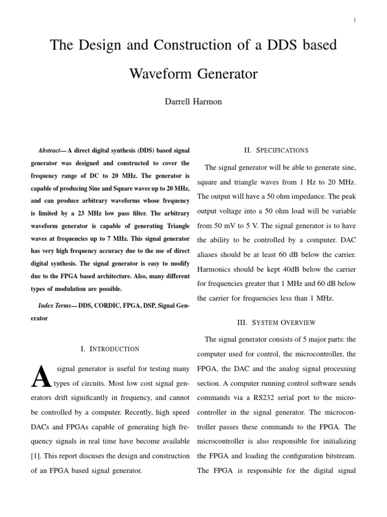 The Design and Construction of A DDS Based Waveform Generator | PDF | Frequency Modulation ...