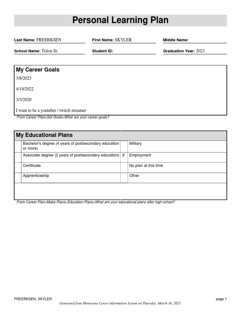 Personal Learning Plan 1 | PDF