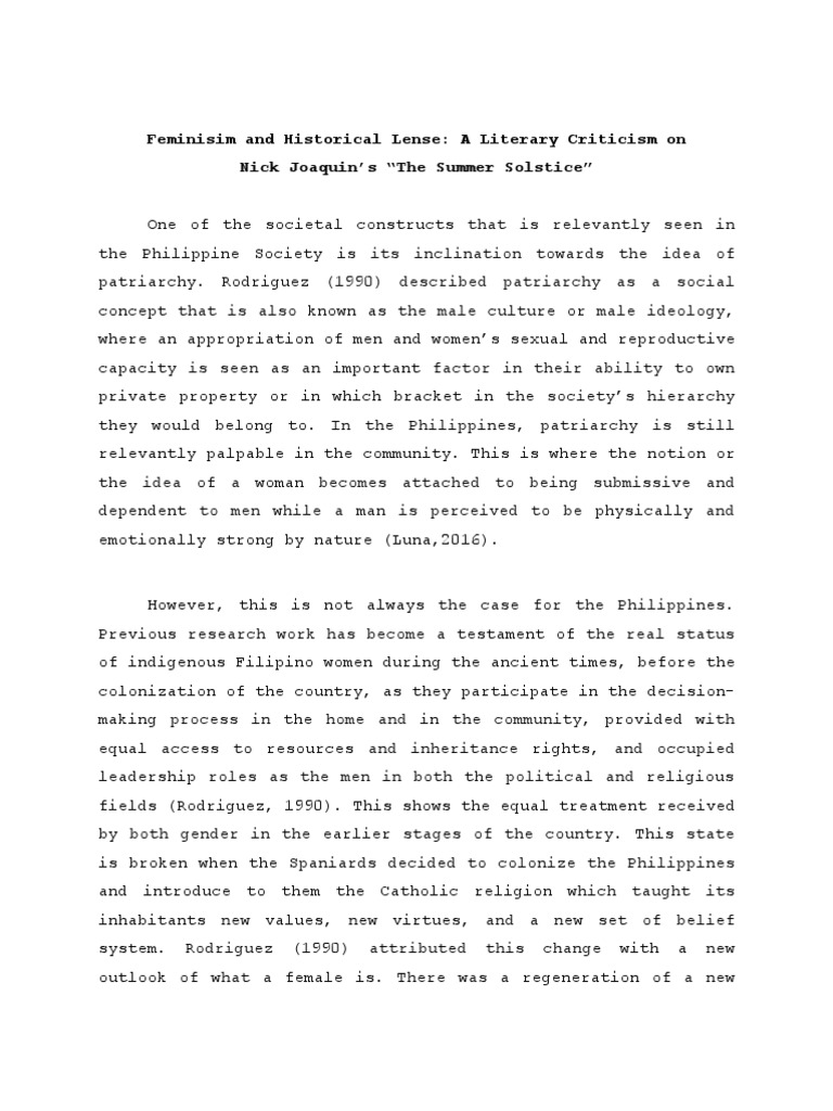 Literary Criticism On Summer Solstice by Nick Joaquin | PDF | Feminism | Gender Studies