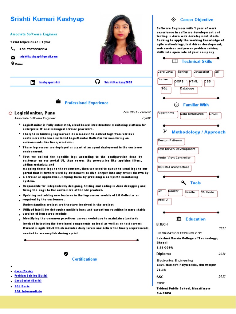 Srishti Kashyap Resume Pdf Software Development Process Java Programming Language 