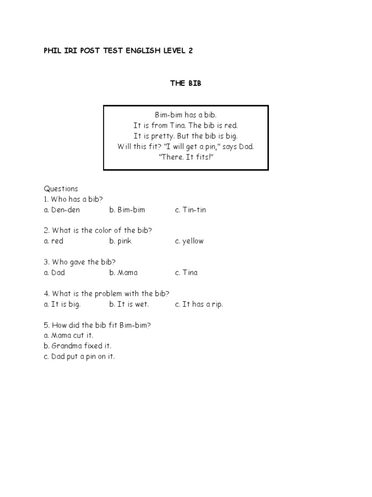 Phil Iri Post Test English Passages | PDF | Egg