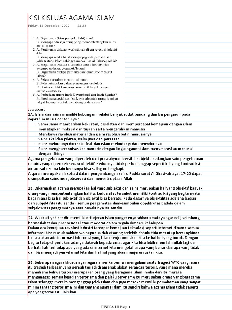 Kisi Kisi Uas Agama Islam | PDF