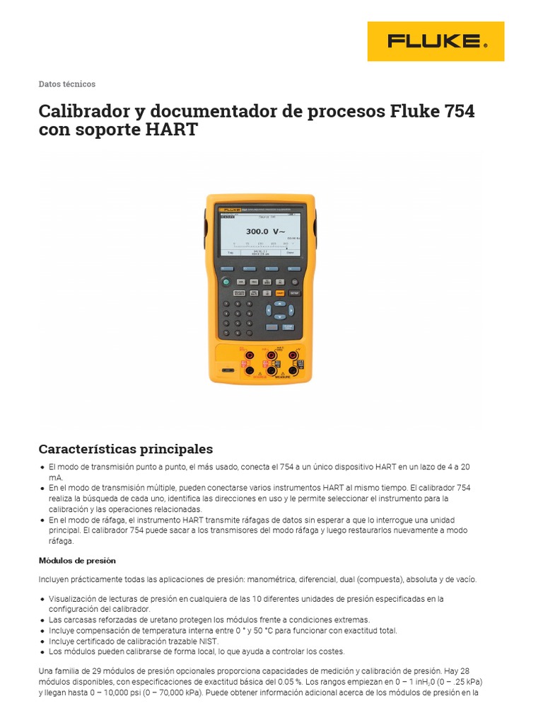 Calibrador y documentador de procesos Fluke 754 (data sheet) | PDF | Calibración | Calculadora