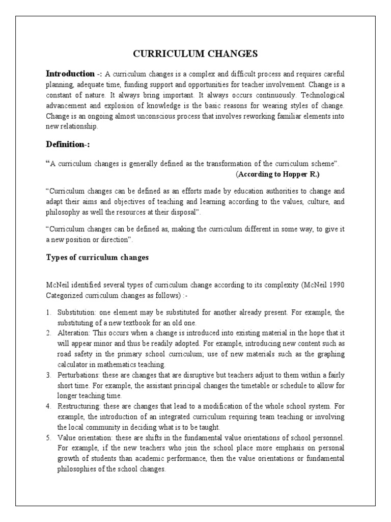 Curriculum Changes Pdf Curriculum Teachers