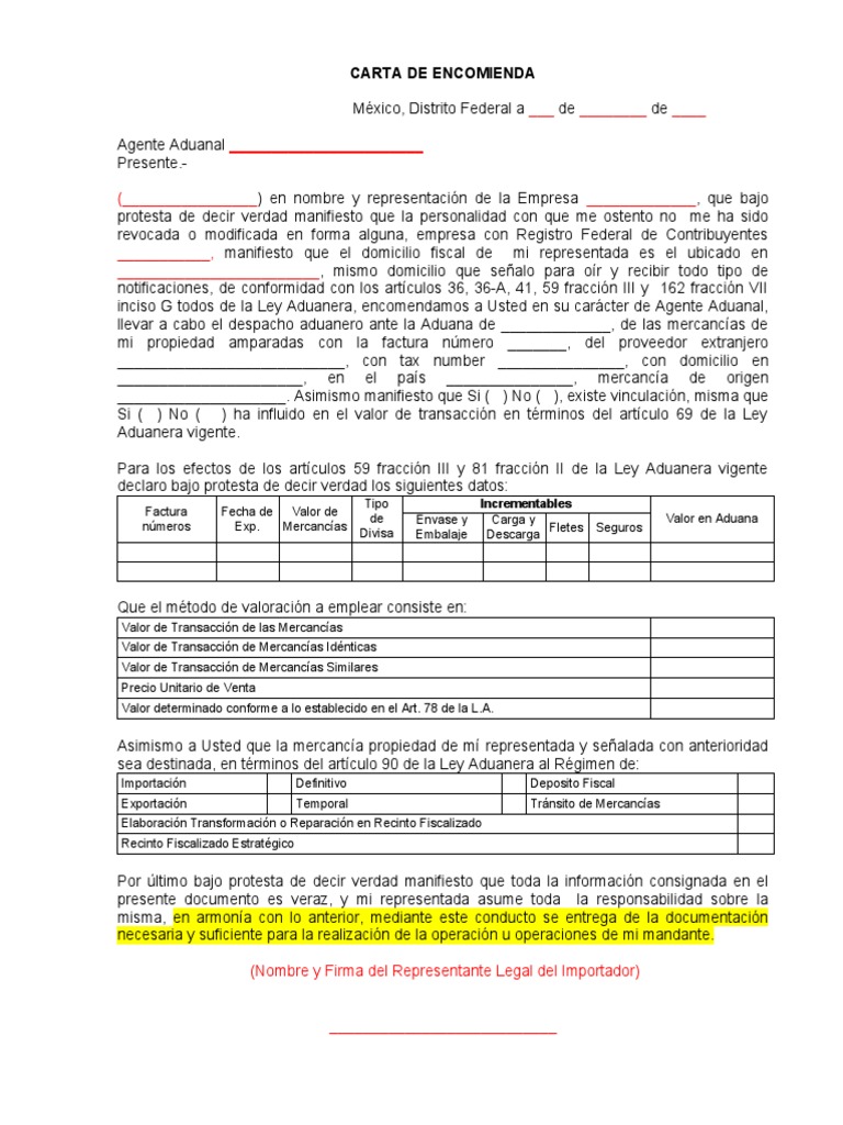 Carta Encomienda Persona Moral | PDF | aduana | Economias