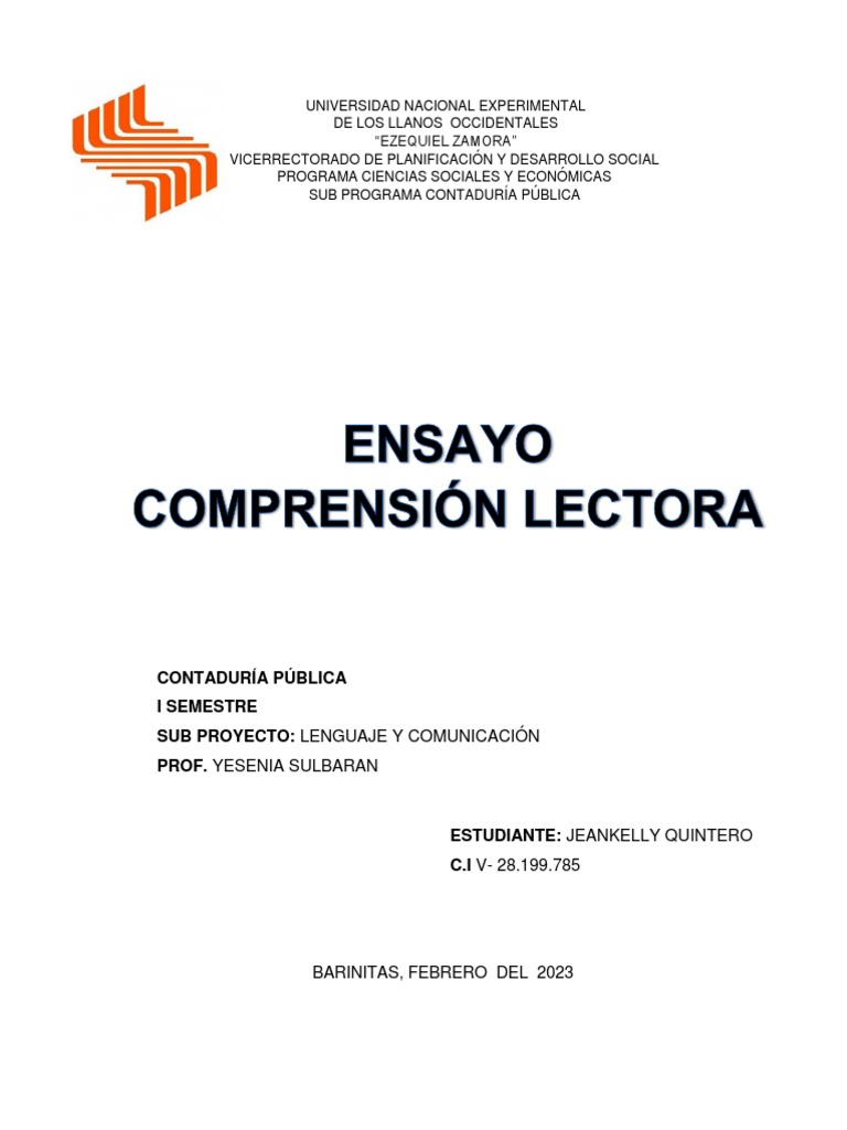 Ensayo Comprensión Lectora | PDF | Comprensión lectora | Comprensión