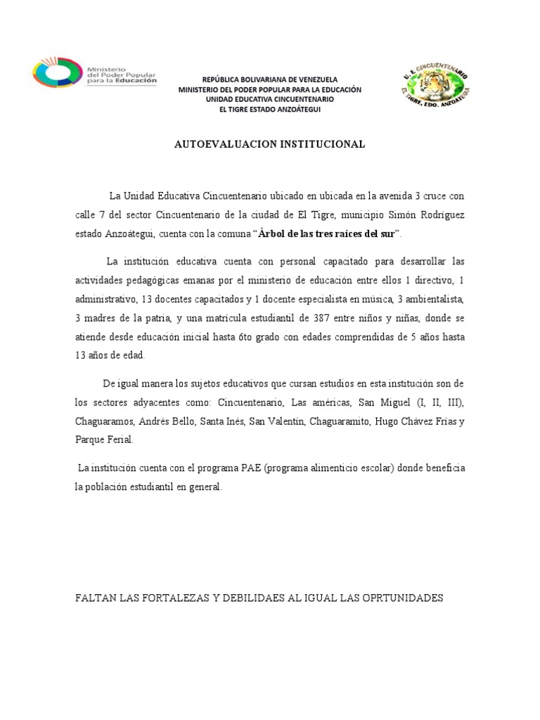 Autoevaluación Unidad Educativa Cincuentenario | PDF