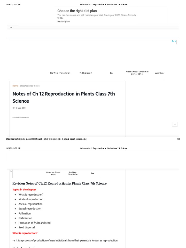 Notes of CH 12 Reproduction in Plants Class 7th Science | PDF | Flowers ...