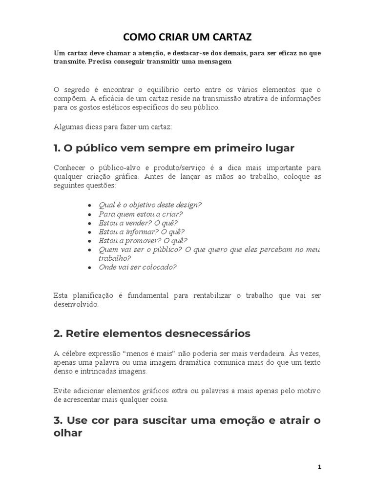 Como Criar Um Cartaz | PDF | Tipografia | Pôster