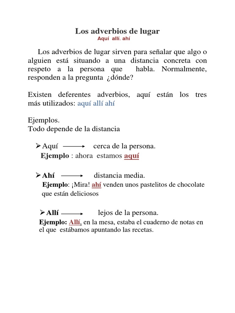 Los Adverbios de Lugar PDF | PDF