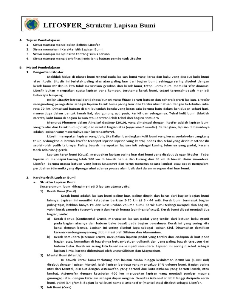 Modul 1 - Litosfer - Struktur Lapisan Bumi | PDF