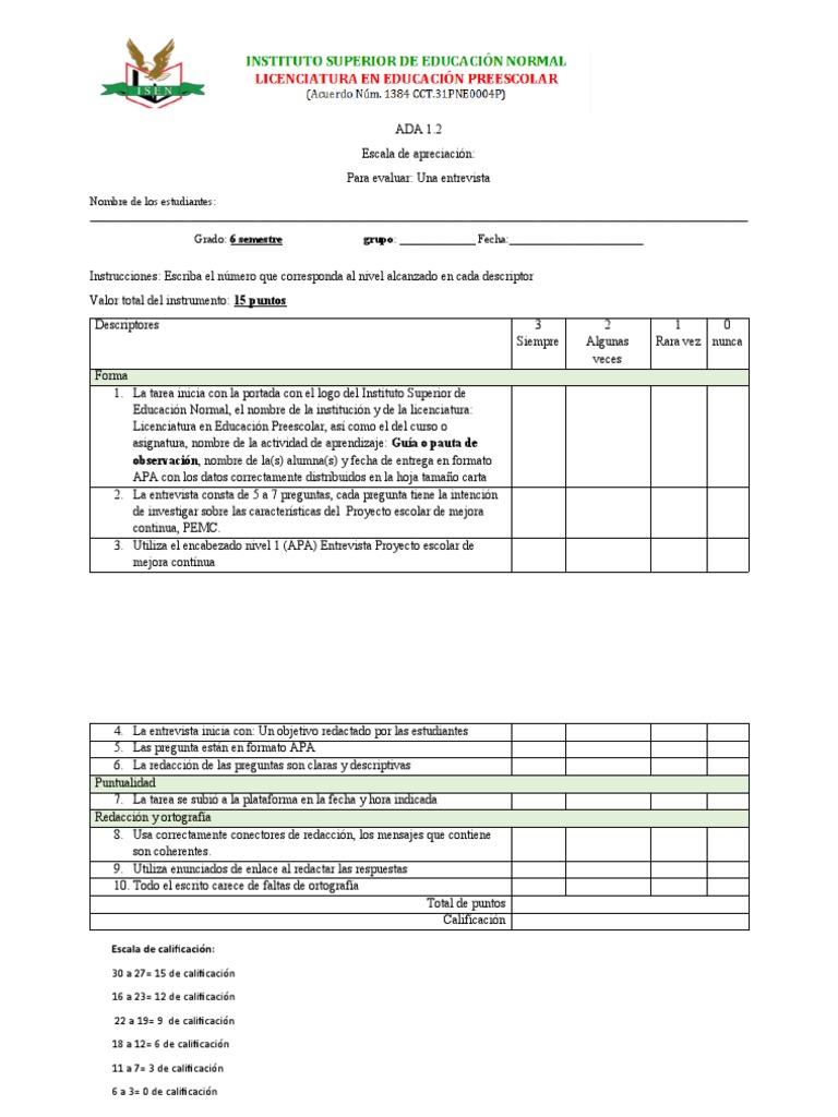 ADA 1.2 Escla de Apreciación Entrevista | PDF
