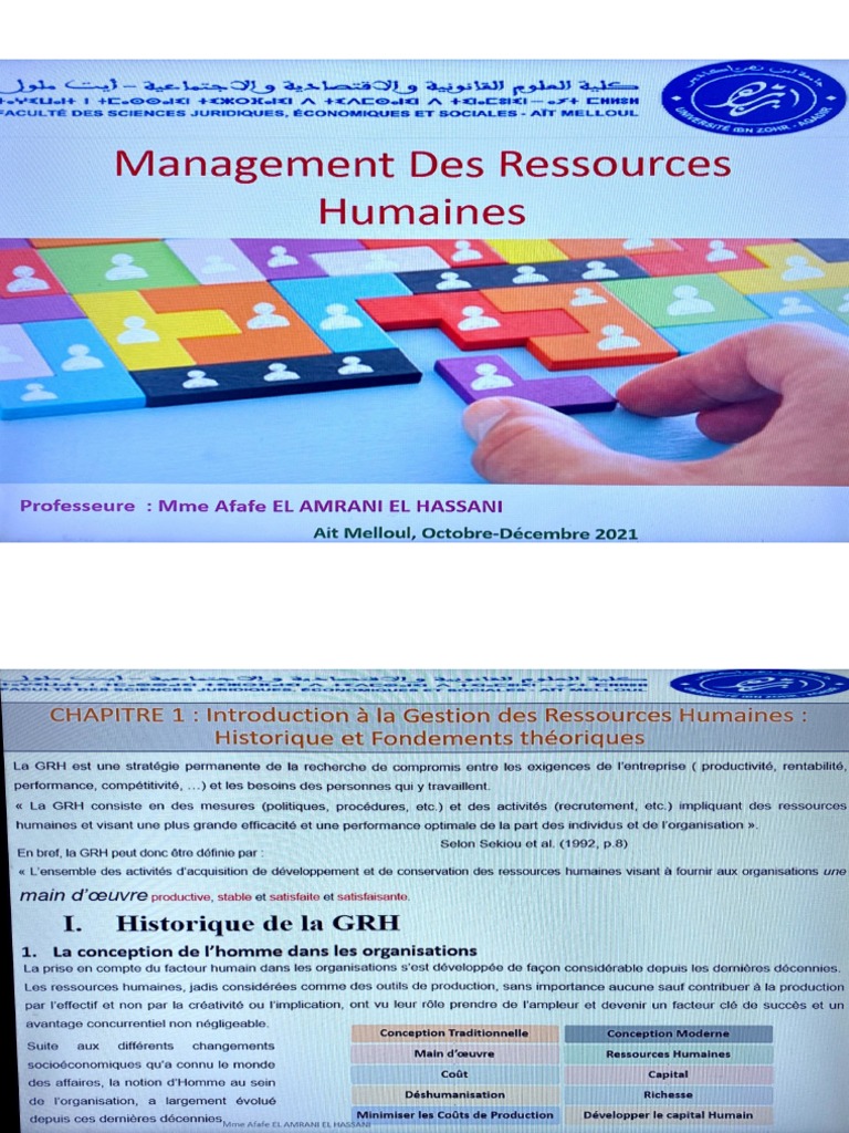 Cours Gestion Des Ressources Humaines - 2021-2022 - Pr. ELAMRANI ELHASSANI Afafe | PDF