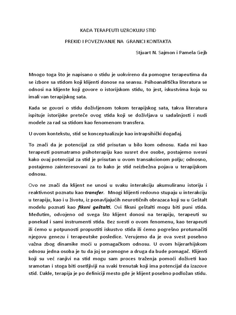 Kada Terapeuti Uzrokuju Stid | PDF