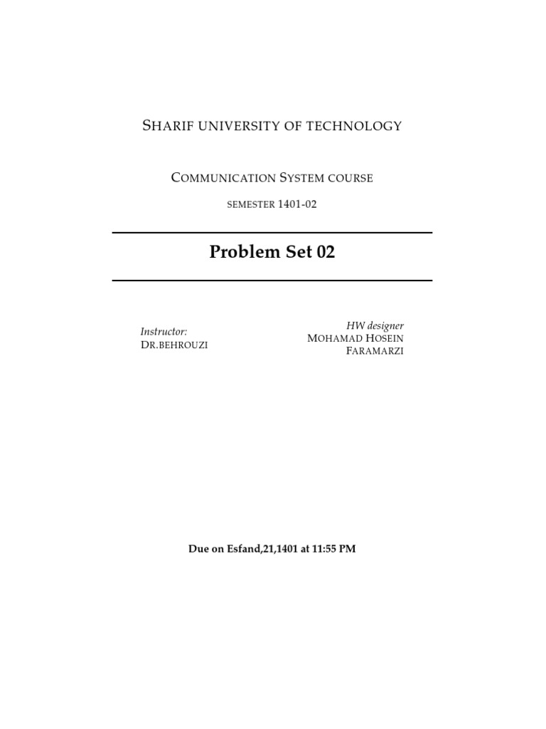 Problem Set 02: Harif University of Technology | Download Free PDF | Spectral Density | Electronics