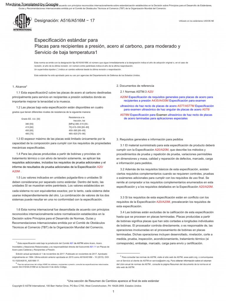 Astm A516-17 | PDF | Acero | Tratamiento a base de calor