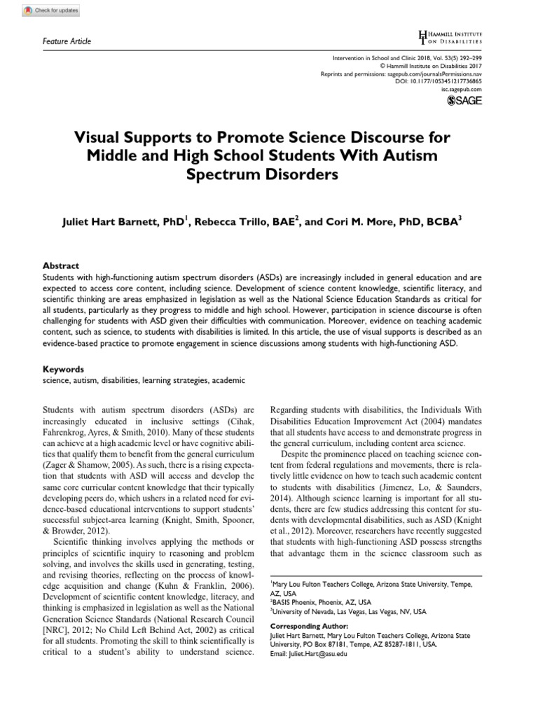 Visual Supports To Promote Science Discourse For Middle and High School Students With Autism ...