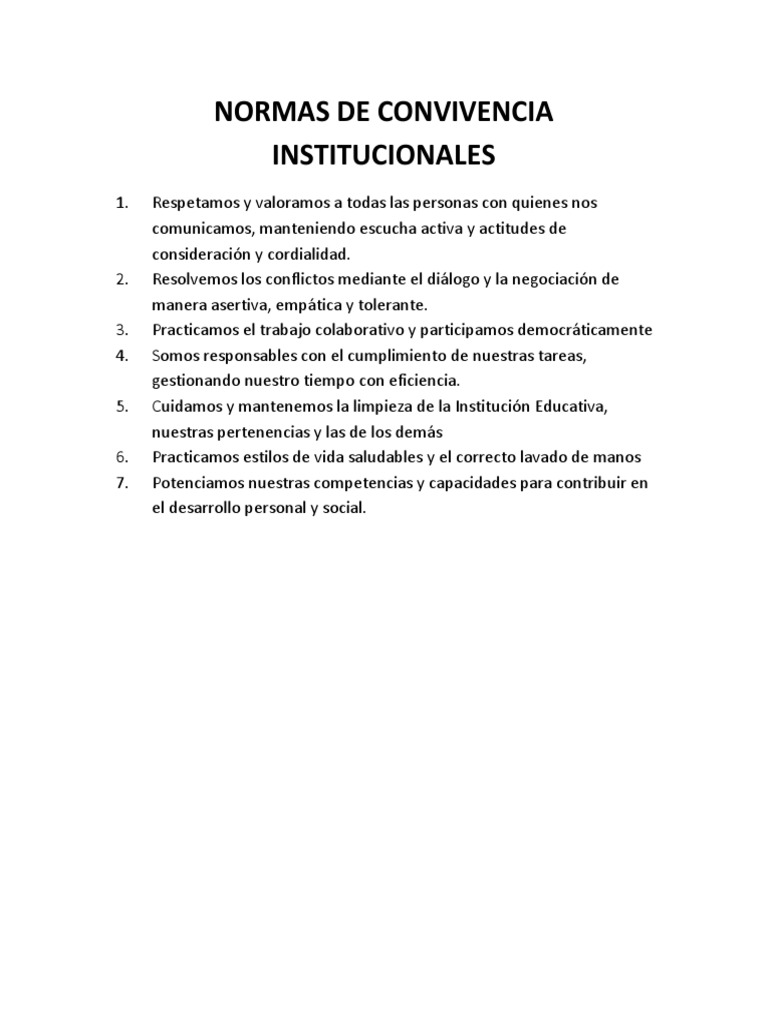 Normas de Convivencia Institucionales 2023 PDF | PDF