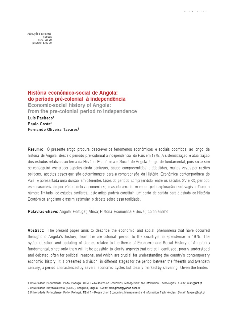 História Económico-Social de Angola Do Período Pré-Colonial À ...