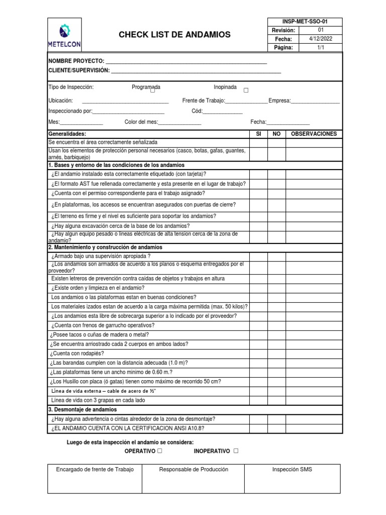CHECK LIST ANDAMIOS | PDF | Andamio