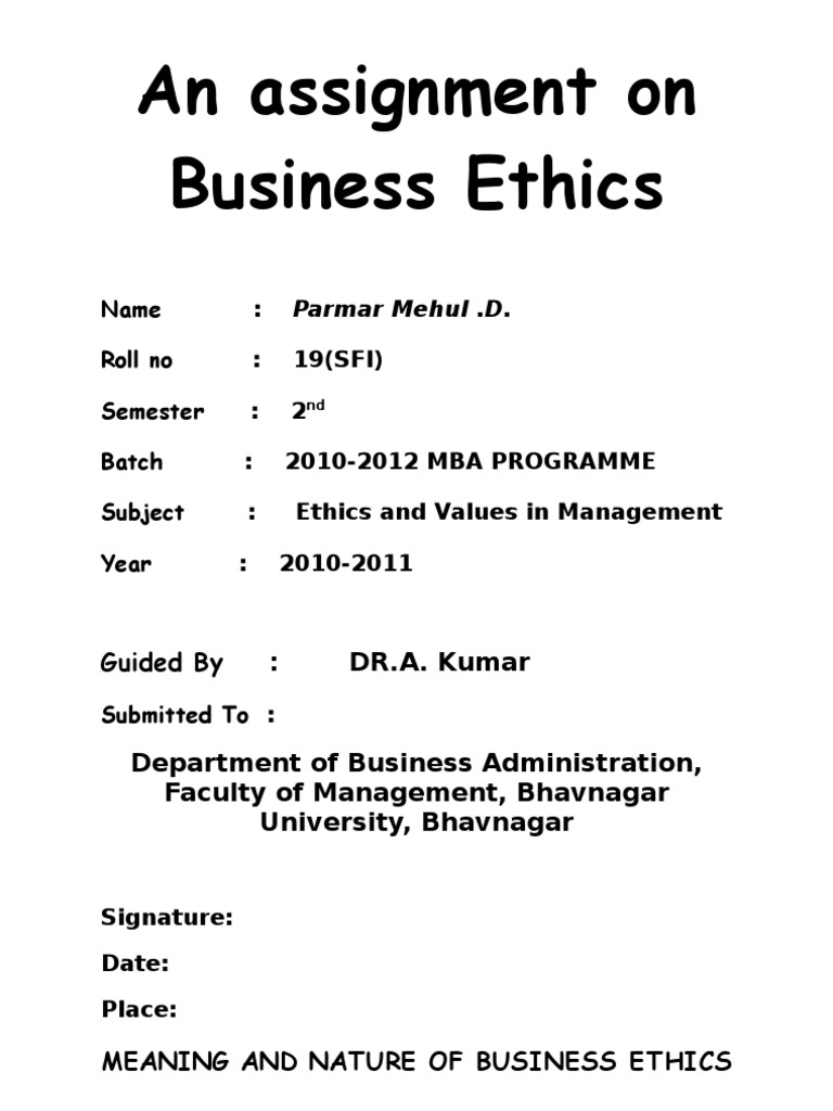 Business Ethics Assignment Overview | PDF | Business Ethics | Value ...