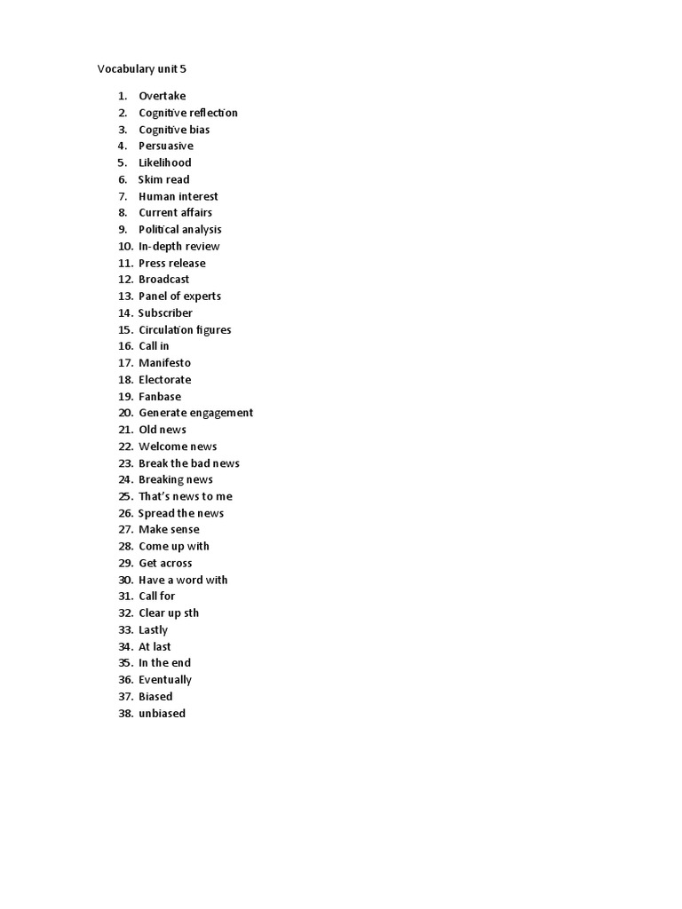 Vocabulary Unit 5: Key Terms Explained | PDF